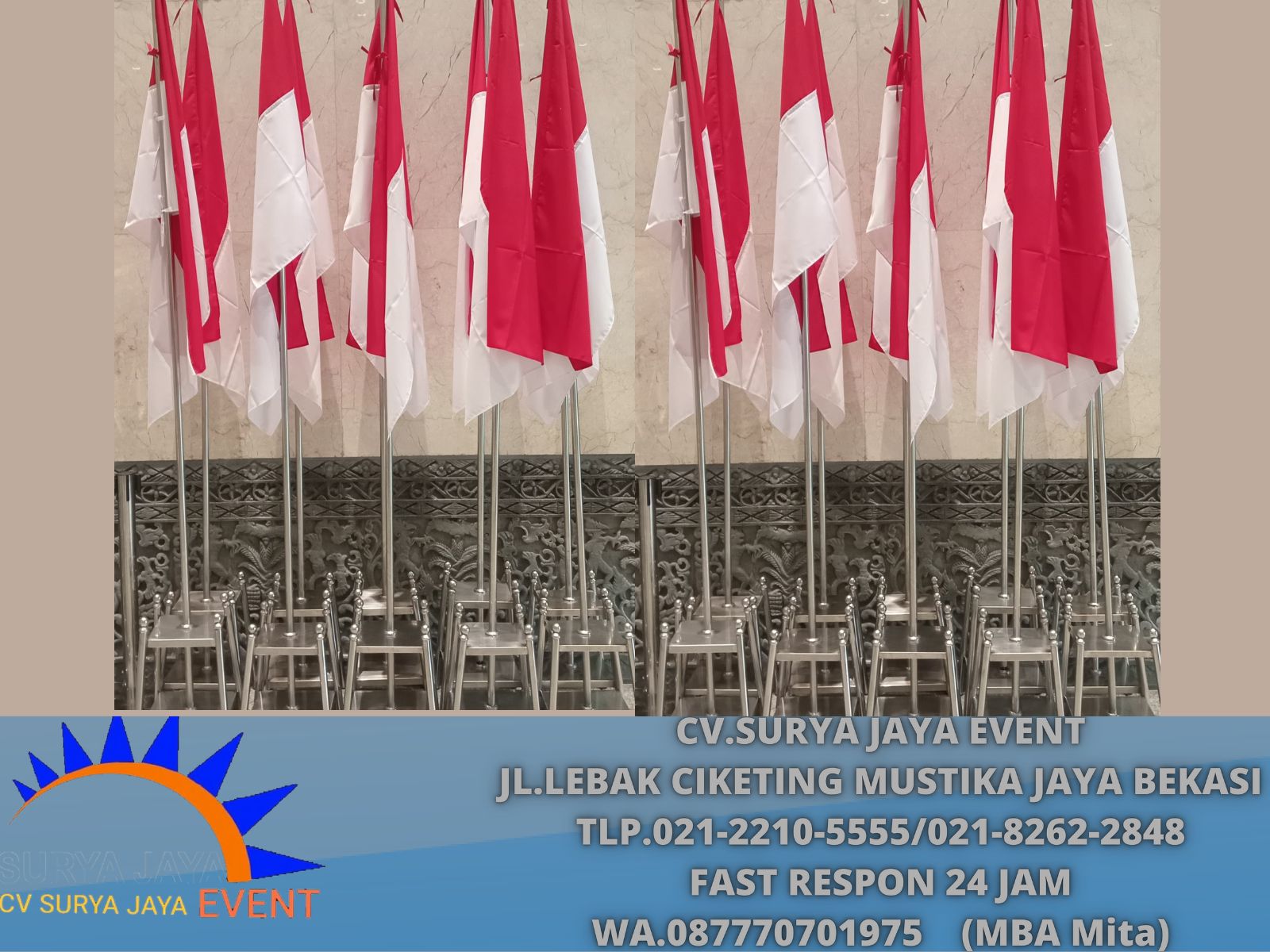 tiang bendera dan podium – Surya Jaya Rental Equipment 0877-8057-7743